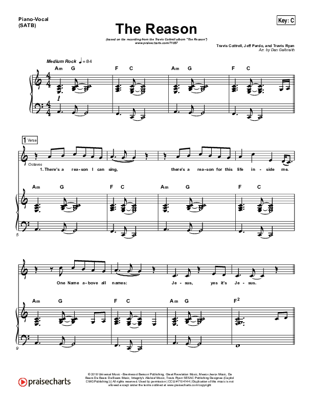 The Reason Sheet Music PDF (Travis Cottrell) - PraiseCharts