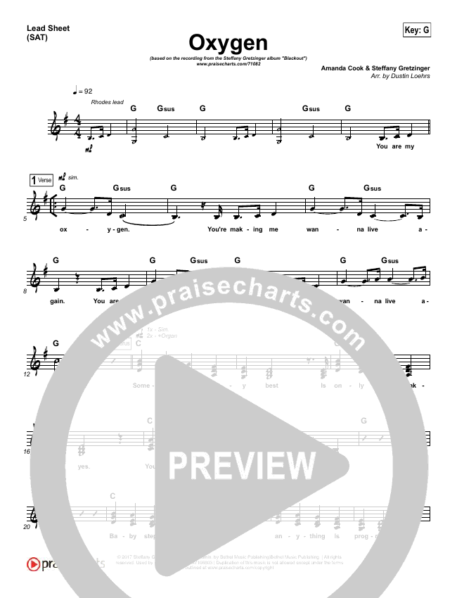 Oxygen Sheet Music PDF (Steffany Gretzinger) - PraiseCharts