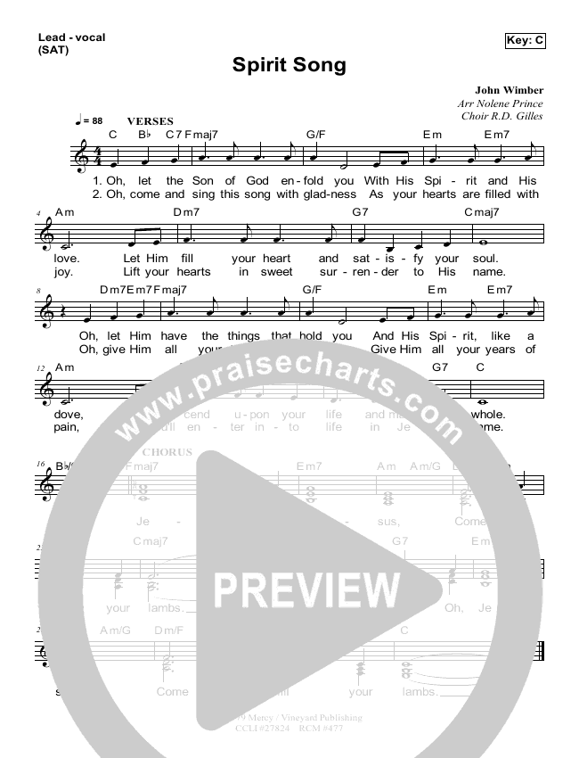 Spirit Song Sheet Music PDF (Dennis Prince / Nolene Prince) - PraiseCharts