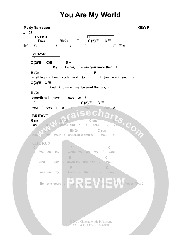 You Are My World Chords PDF (Dennis Prince / Nolene Prince) - PraiseCharts