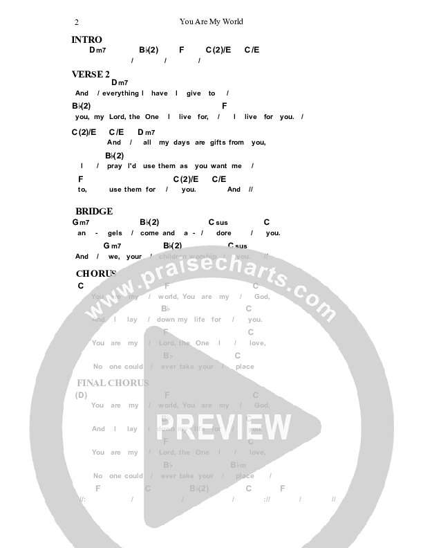 You Are My World Chords PDF (Dennis Prince / Nolene Prince) - PraiseCharts