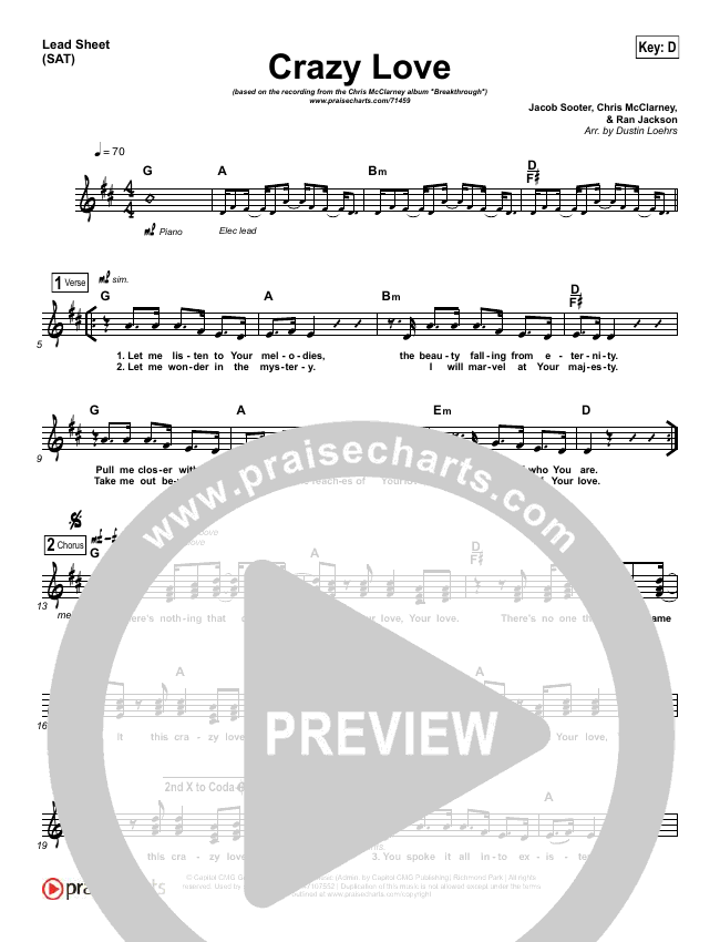 Crazy Love Sheet Music PDF (Chris McClarney) - PraiseCharts