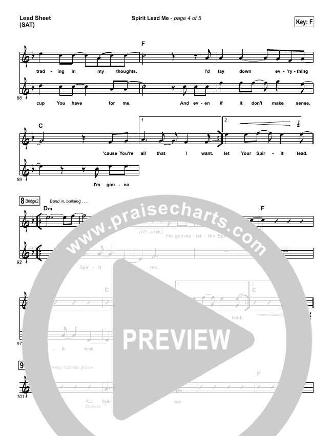 Spirit Lead Me Lead Sheet & Piano/Vocal - Influence Music, Michael Ketterer | PraiseCharts
