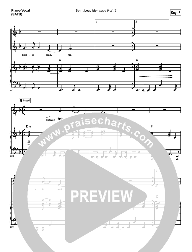Spirit Lead Me Lead Sheet & Piano/Vocal - Influence Music, Michael Ketterer | PraiseCharts