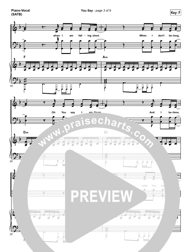You Say Sheet Music (Lauren Daigle) - PraiseCharts