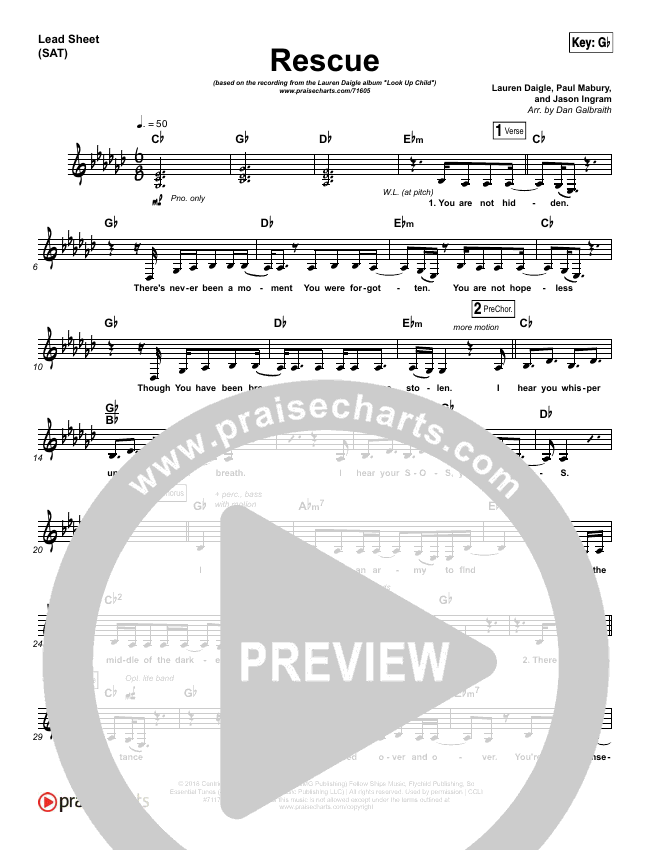 Rescue Sheet Music PDF (Lauren Daigle) - PraiseCharts