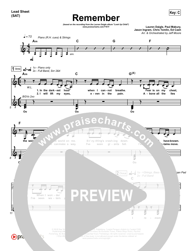 Remember Sheet Music (Lauren Daigle) - PraiseCharts