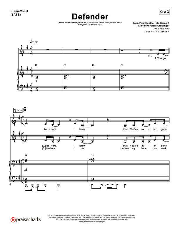 Defender Sheet Music PDF (Jesus Culture / Katie Torwalt) - PraiseCharts