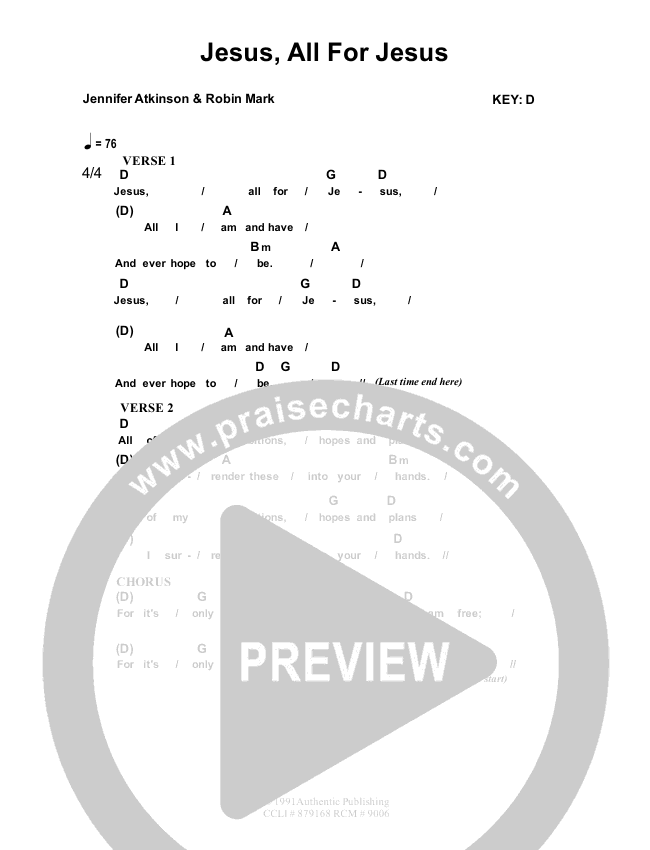Jesus All For Jesus Chords PDF (Dennis Prince / Nolene Prince ...