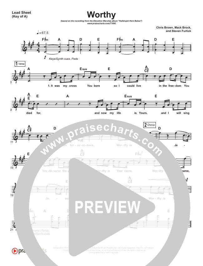 Worthy Sheet Music PDF (Elevation Worship) - PraiseCharts