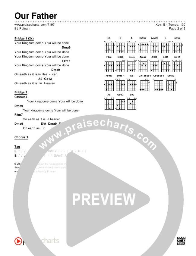 Our Father Chords PDF (BJ Putnam) - PraiseCharts