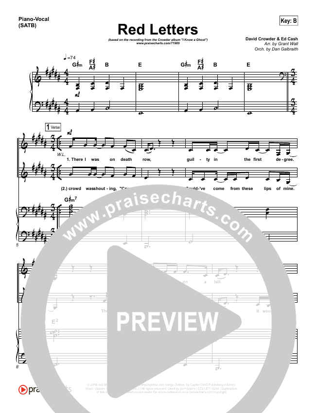 Red Letters Sheet Music (Crowder) - PraiseCharts