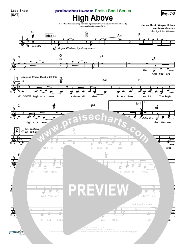 High Above Sheet Music PDF (Equippers Church) - PraiseCharts