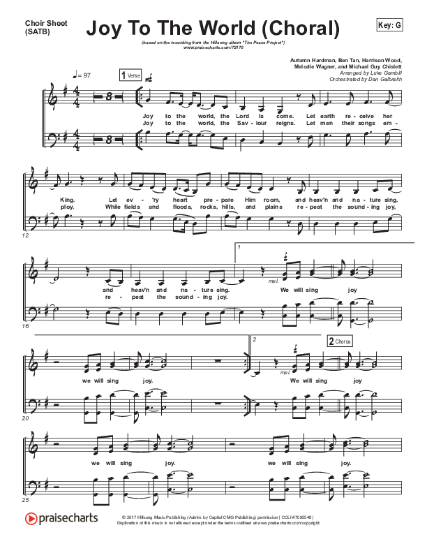Joy To The World (Choral Anthem SATB) Choir Sheet Music PDF (Hillsong ...