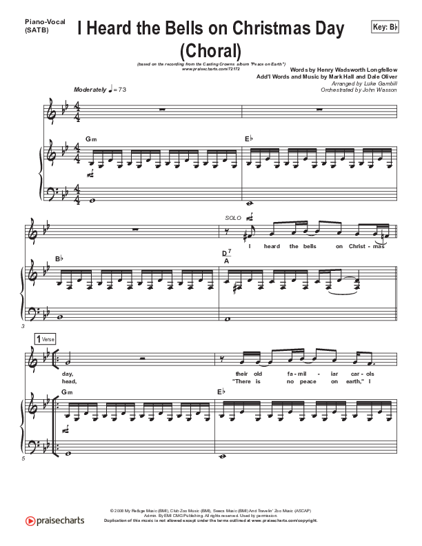 I Heard The Bells On Christmas Day (Choral Anthem SATB) Sheet Music PDF (Casting Crowns / Arr ...