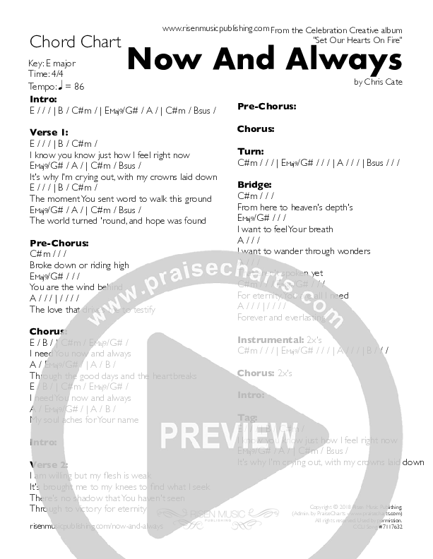 Now And Always Chords PDF (Celebration Creative) - PraiseCharts
