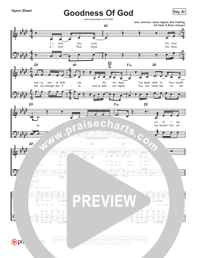 Goodness Of God Hymn Sheet (Bethel Music / Jenn Johnson) - PraiseCharts