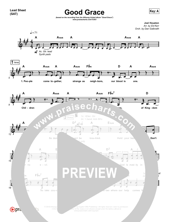 Good Grace Sheet Music (Hillsong UNITED / Joel Houston) - PraiseCharts