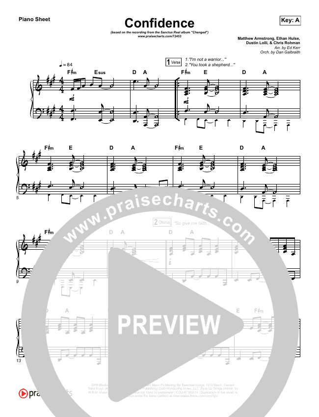 Confidence Piano Sheet (No Vocals) - Sanctus Real | PraiseCharts