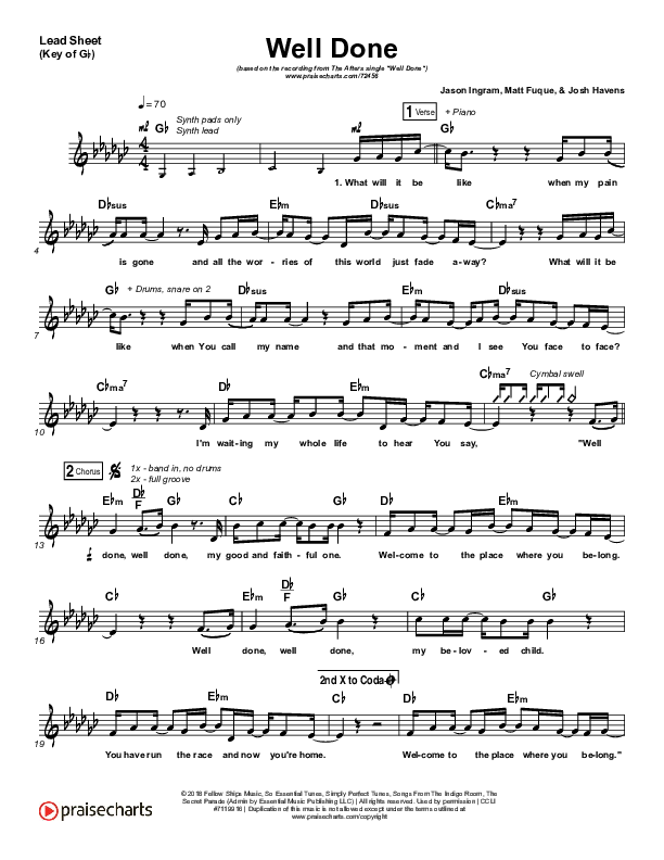 Well Done Sheet Music PDF (The Afters) - PraiseCharts
