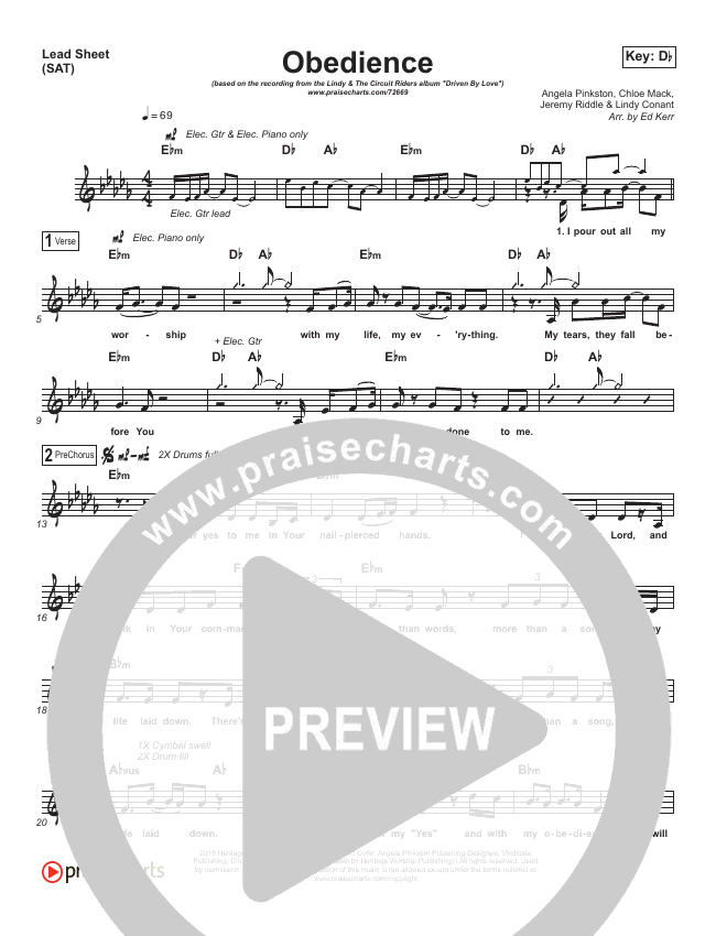 Obedience Sheet Music PDF (Lindy Cofer) - PraiseCharts
