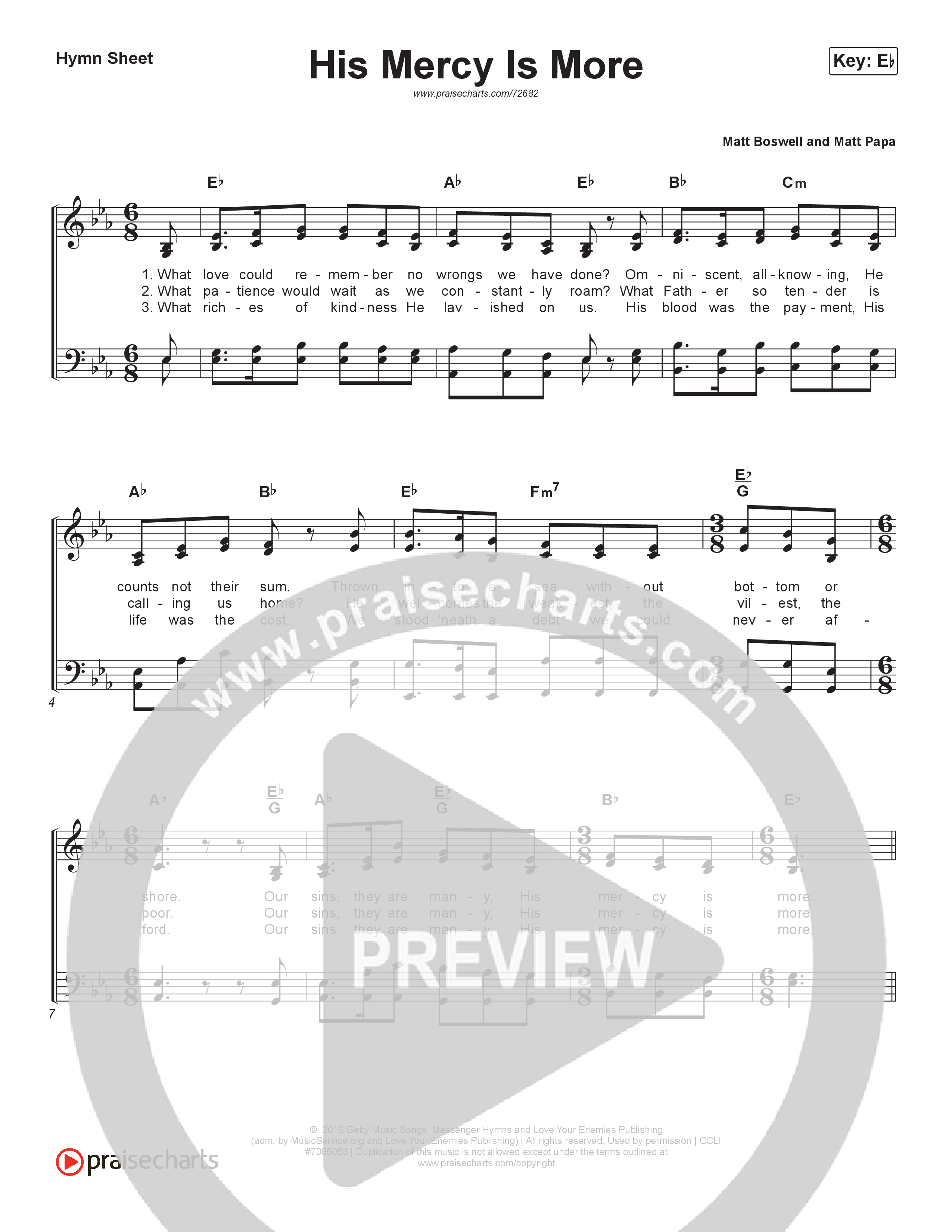 His Mercy Is More Hymn Sheet (Matt Papa / Matt Boswell / Keith ...