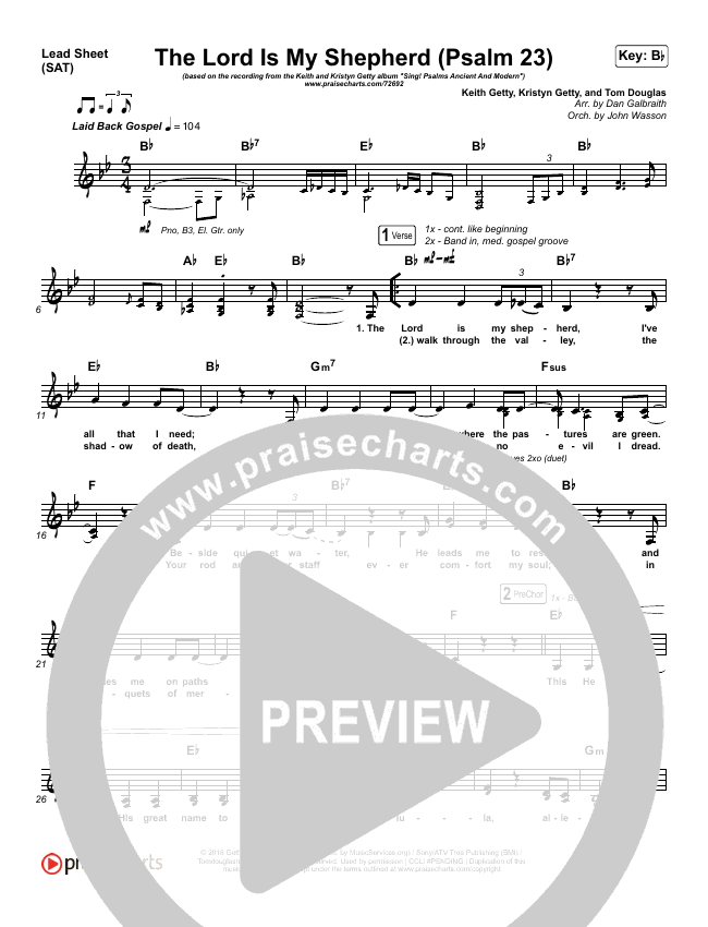 The Lord Is My Shepherd (Psalm 23) Sheet Music (Keith & Kristyn Getty ...
