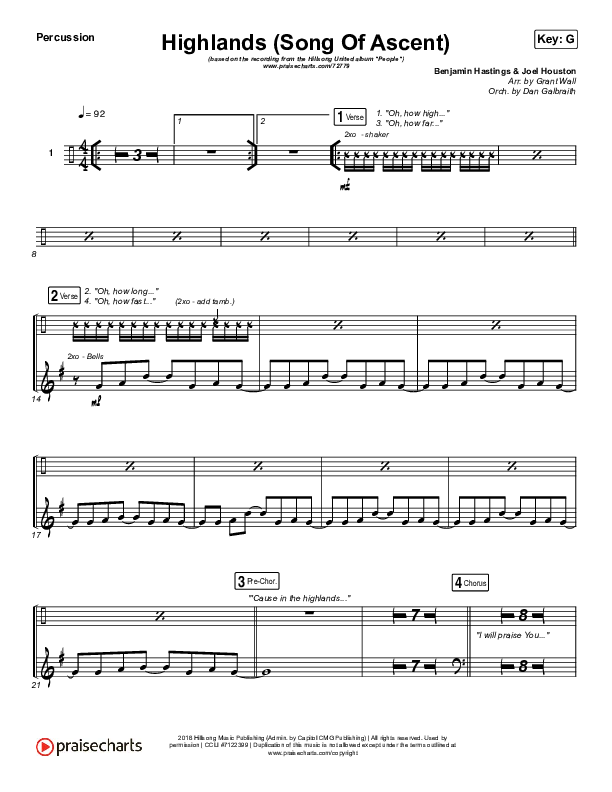 Highlands (Song Of Ascent) Percussion Sheet Music PDF (Hillsong UNITED ...
