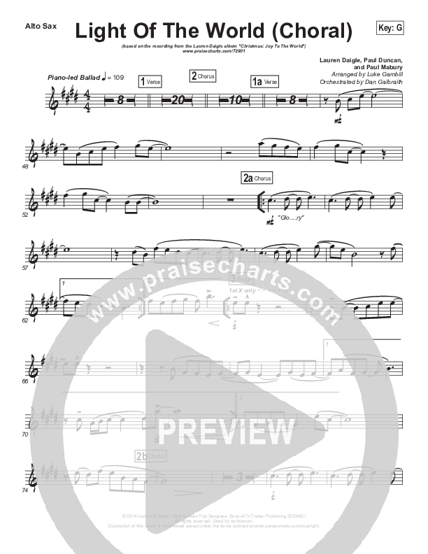 Light Of The World (Choral Anthem SATB) Alto Sax Sheet Music PDF (Lauren Daigle / Arr. Luke ...