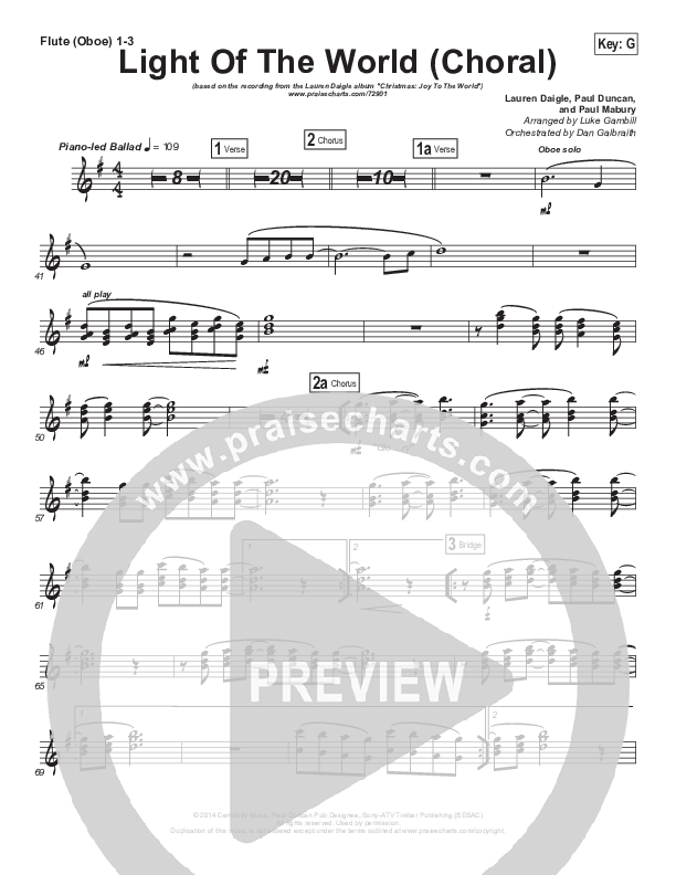 Light Of The World (Choral Anthem SATB) Flute/Oboe Sheet Music PDF (Lauren Daigle / Arr. Luke ...