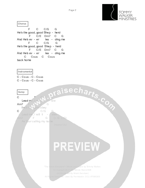 The Good Shepherd Chords PDF (Tommy Walker) - PraiseCharts