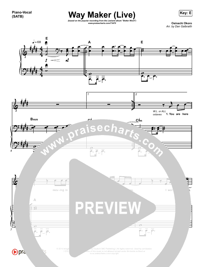 Way Maker (Live) Sheet Music PDF (Leeland) - PraiseCharts