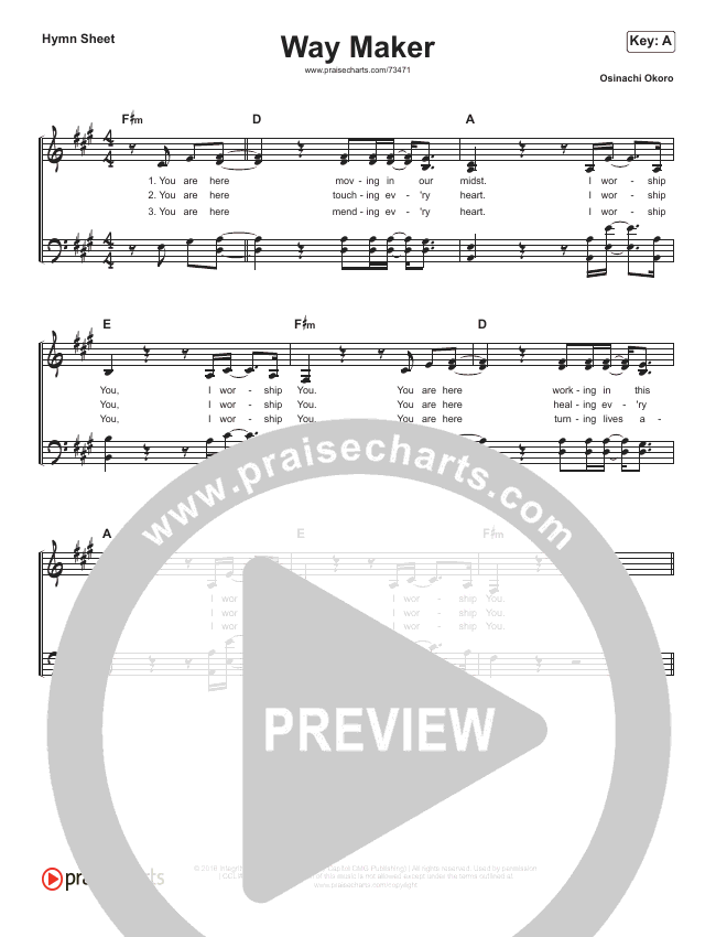 Way Maker (Live) Hymn Sheet (Michael W. Smith) - PraiseCharts