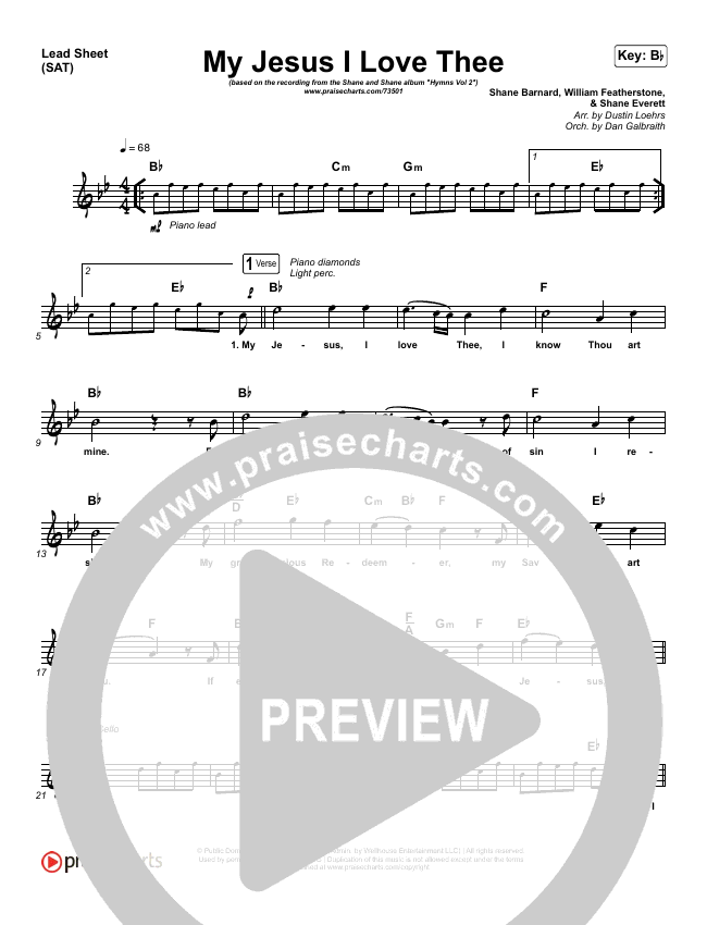 My Jesus I Love Thee Sheet Music PDF (Shane & Shane/The Worship ...