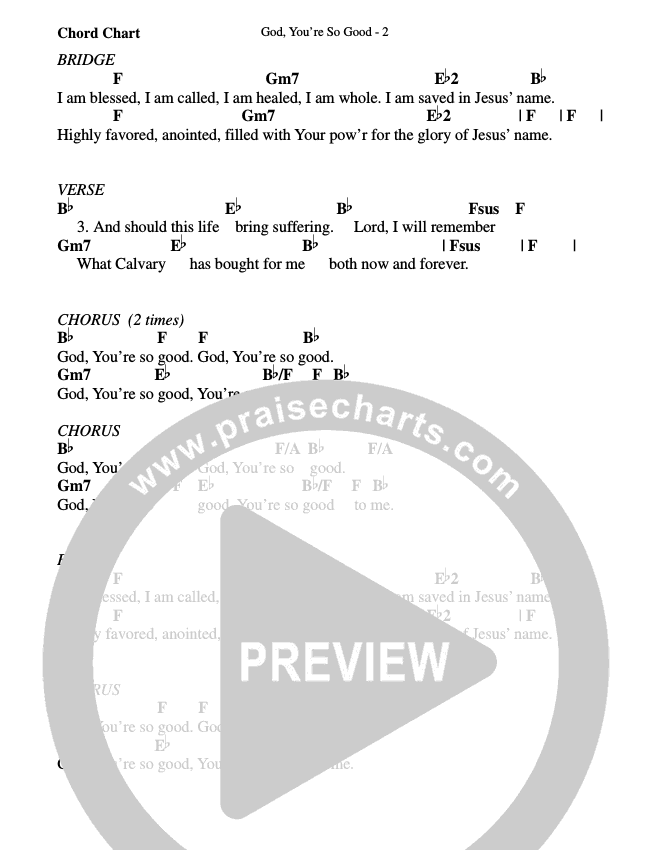 God You're So Good Chords (WorshipTeam.tv) - PraiseCharts