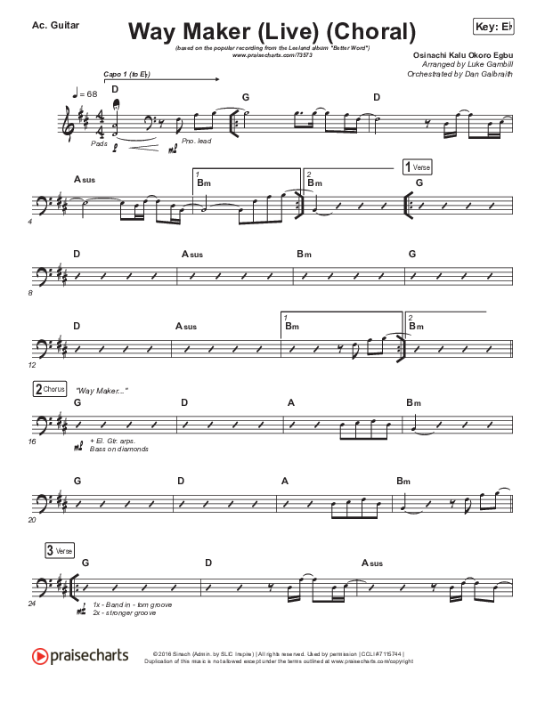Way Maker (Choral Anthem SATB) Acoustic Guitar Sheet Music PDF (Leeland ...