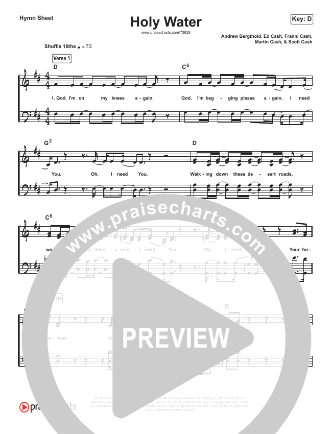 Holy Water Hymn Sheet (We The Kingdom) - PraiseCharts