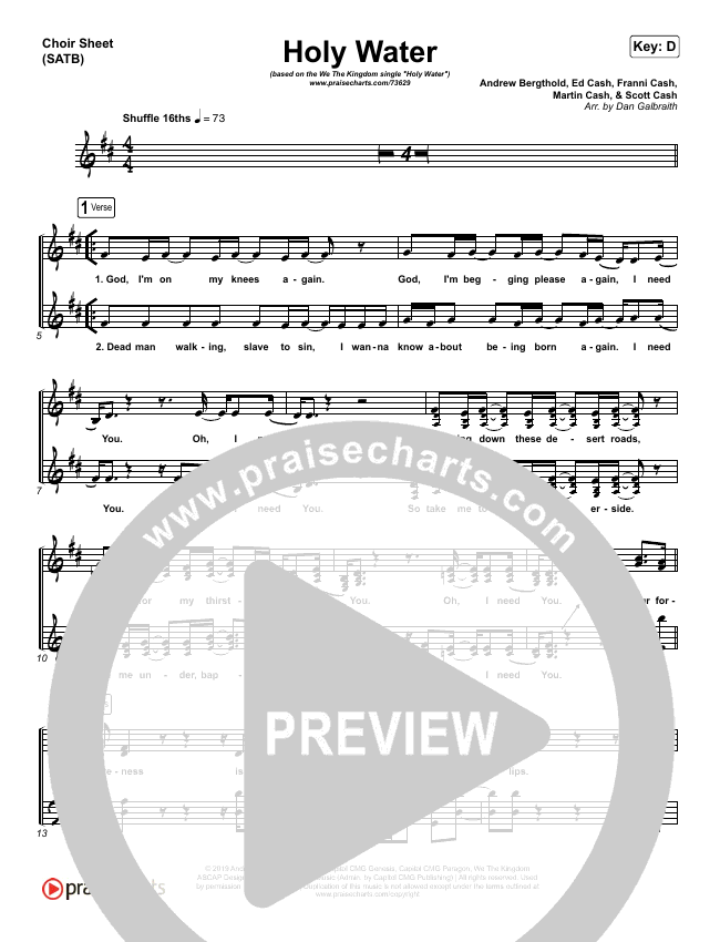 Holy Water Sheet Music PDF (We The Kingdom) - PraiseCharts