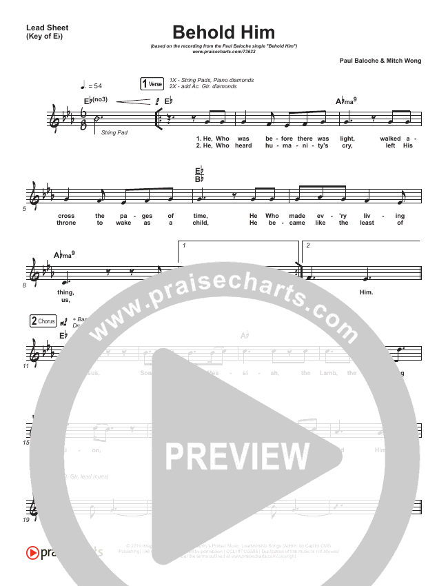 Behold Him Sheet Music PDF (Paul Baloche / Kim Walker-Smith) - PraiseCharts