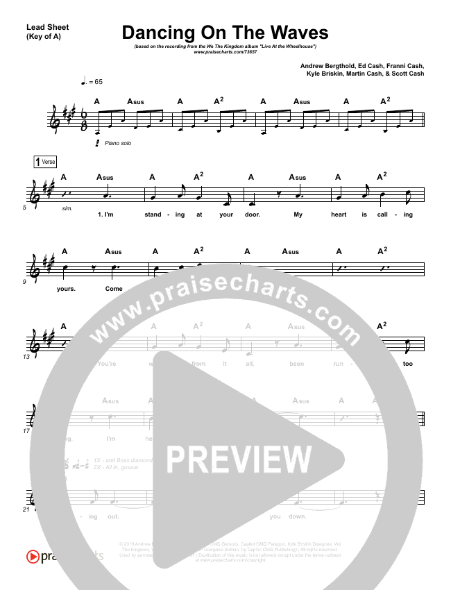 Dancing On The Waves Lead Sheet (Melody) - We The Kingdom | PraiseCharts