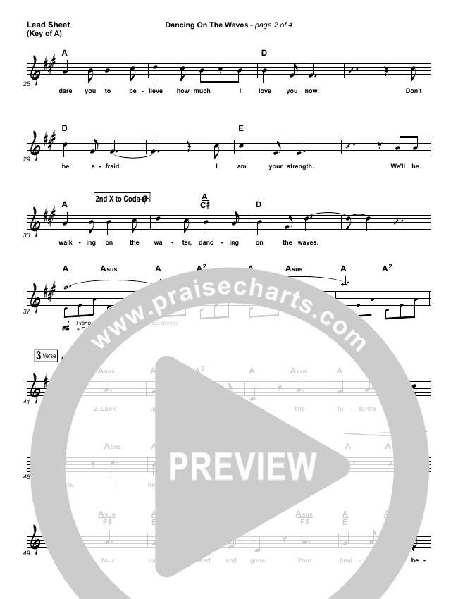 Dancing On The Waves Lead Sheet (Melody) - We The Kingdom | PraiseCharts