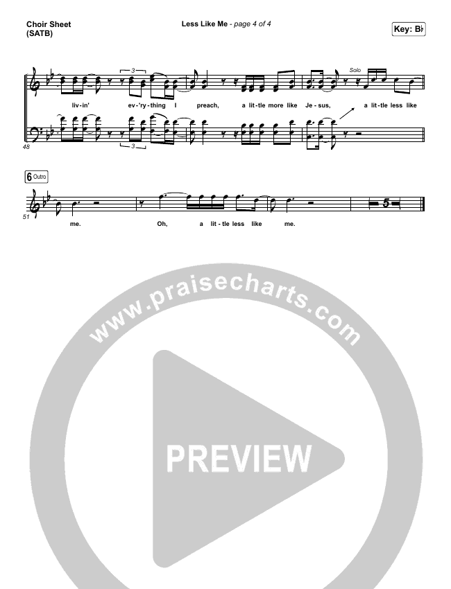 Less Like Me Choir Sheet (SATB) - Zach Williams | PraiseCharts