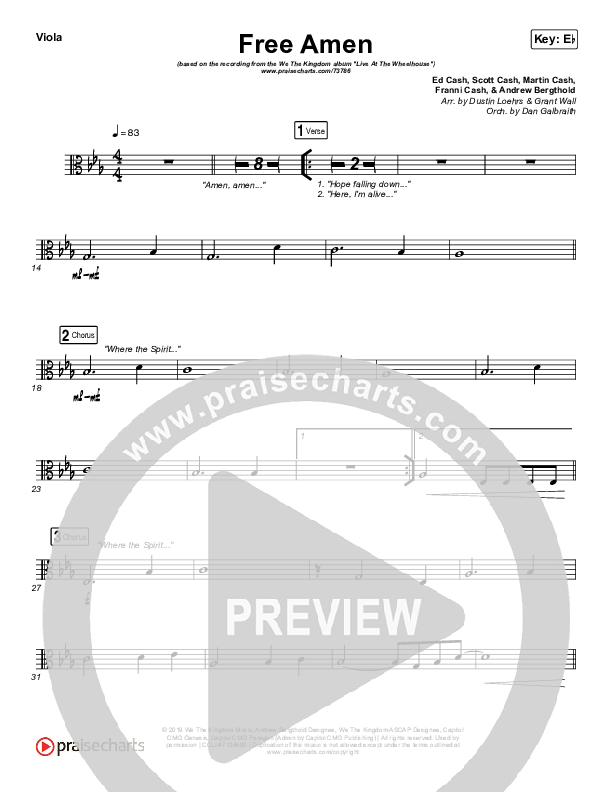 Free Amen Viola Sheet Music PDF (We The Kingdom) - PraiseCharts