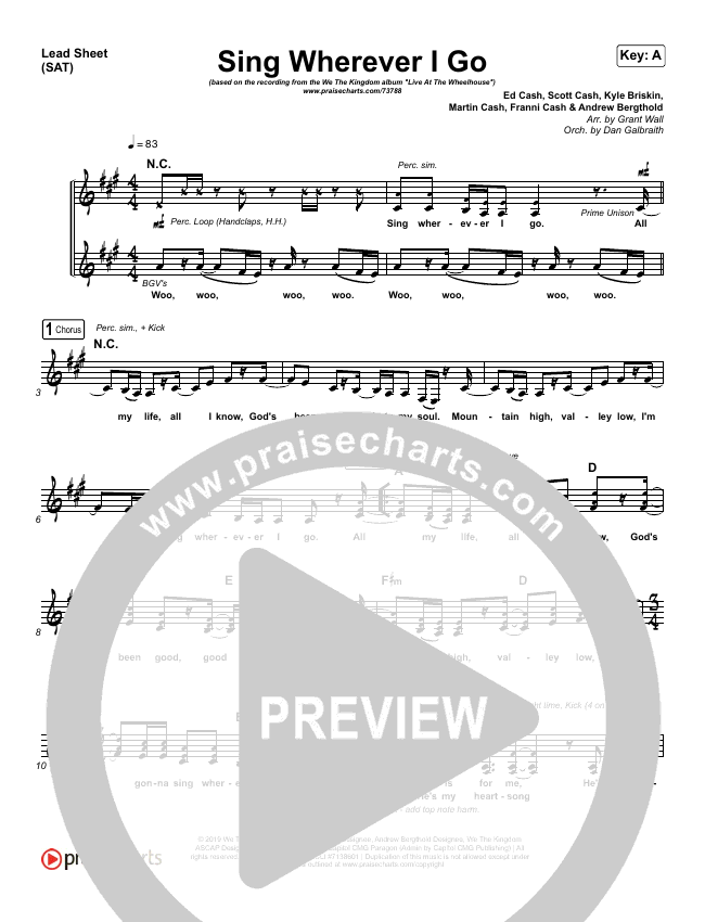 Sing Wherever I Go Sheet Music PDF (We The Kingdom) - PraiseCharts