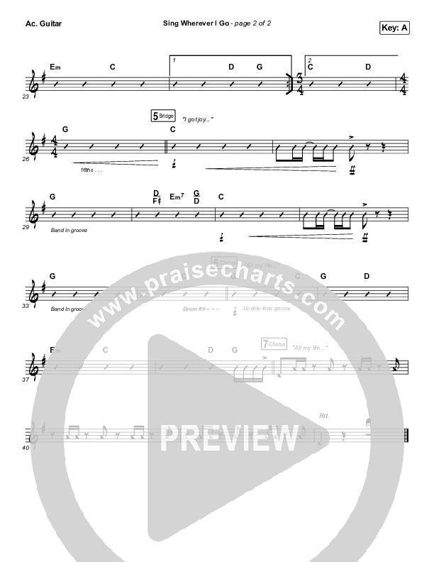 Sing Wherever I Go Acoustic Guitar Sheet Music PDF (We The Kingdom ...