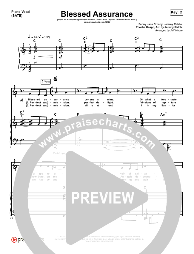 Blessed Assurance Sheet Music Jeremy Riddle Praisecharts
