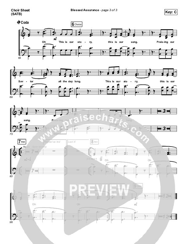 Blessed Assurance Choir Sheet Music Pdf Jeremy Riddle Praisecharts