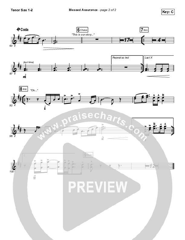 Blessed Assurance Tenor Sax Sheet Music Pdf Jeremy Riddle Praisecharts