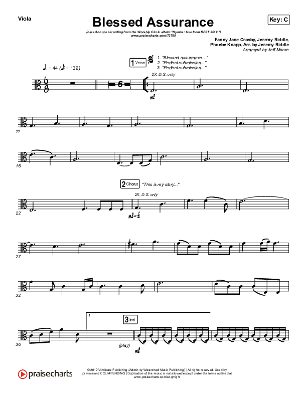 Blessed Assurance Viola Sheet Music Pdf Jeremy Riddle Praisecharts