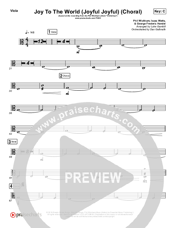Joy To The World (Joyful Joyful) (Choral Anthem SATB) Viola Sheet Music ...